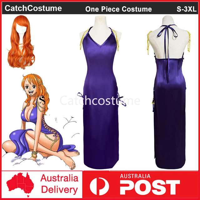 ANIME ONE PIECE Nami Cosplay Costume Wig Purple Dress Halloween ...