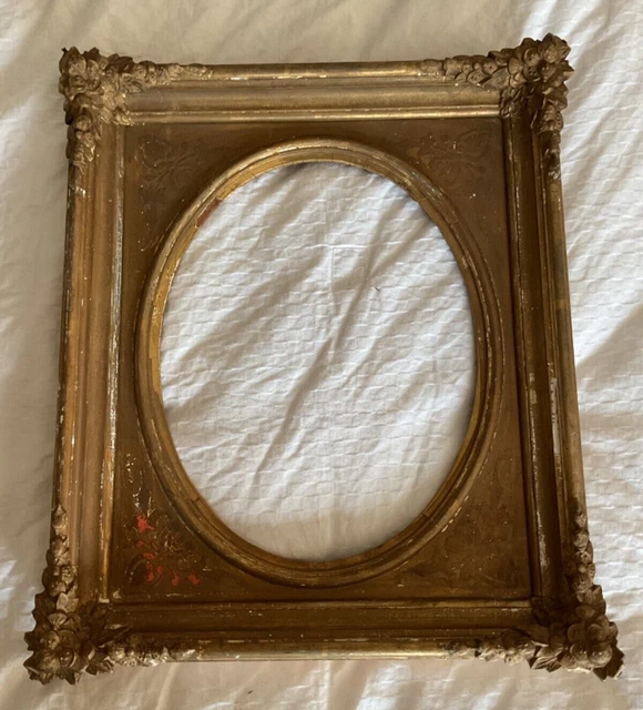 VTG ANTIQUE Gilt Gesso Gold Oval Wooden picture Frame Rectangular MCM ...