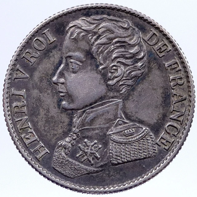 1831 FRANCE KING Prentender HENRY V Antique Silver 1 Franc Coin RARE ...