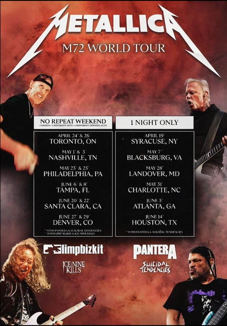 METALLICA M72 2025 World Tour: North America 2025 Tour Poster Print EUR ...