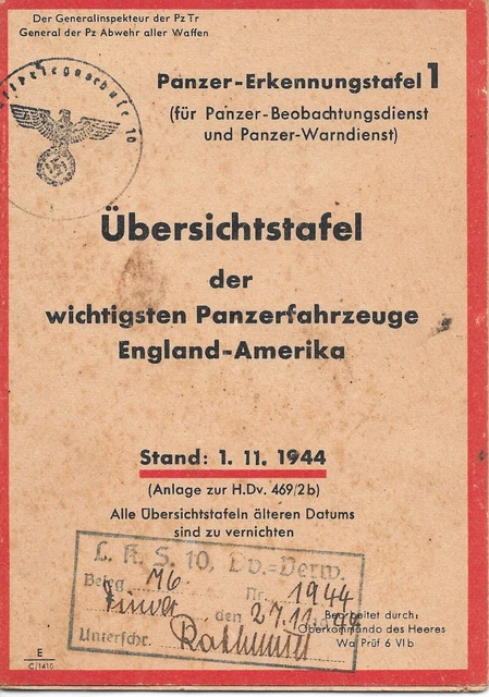 ORIGINAL GERMAN TANK Identification Chart WW2 £5.92 - PicClick UK