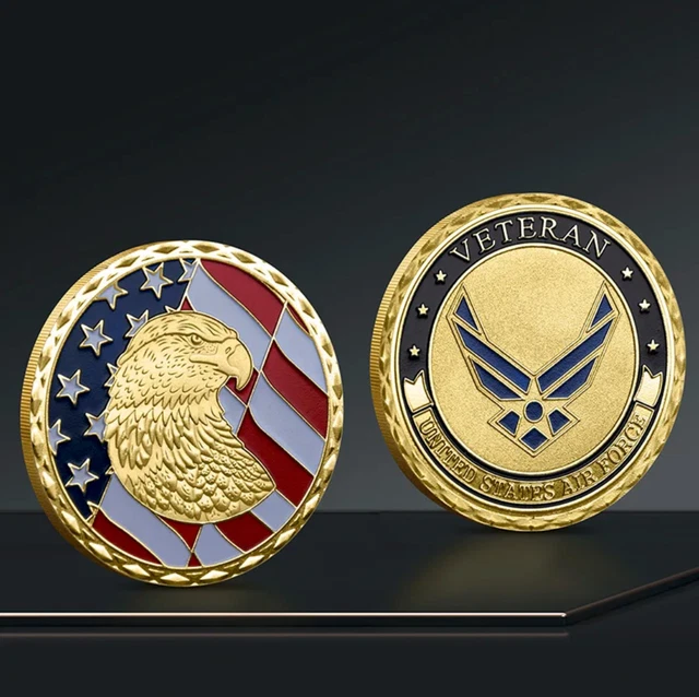US AIR FORCE Veterans Medal Gold Plate Token Challenge Coin USA ...