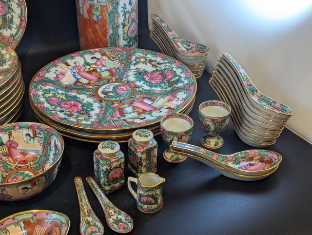 X44 ANTIQUE CHINESE Famille Rose Medallion China Lot Bowls Plates Lot ...
