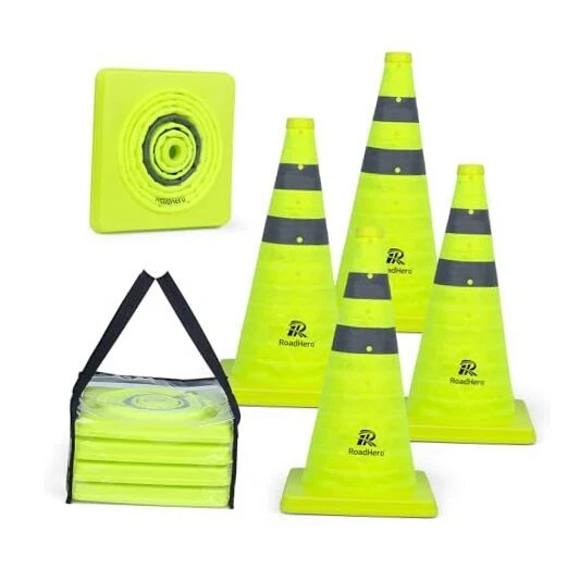 [PACK] COLLAPSIBLE TRAFFIC Safety Cones, Lime Green Pop-up Cones with ...