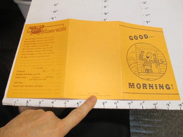 RESTAURANT DINER 1950S advertising salesman sample MENU Good Morning ...