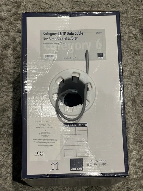 EMITEX CAT6 UNSHIELDED Twisted Pair UTP Cable Grey (Box of 305m) £100. ...