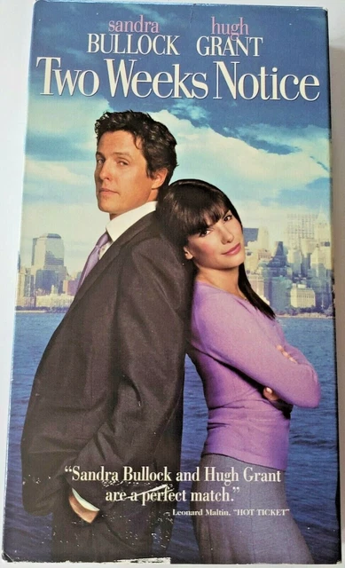 TWO WEEKS NOTICE VHS Video Tape Movie Hugh Grant, Sandra Bullock 2002 ...