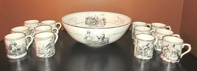 RARE 13-PIECE ANTIQUE Gray's Pottery Stoke-on-Trent Tom & Jerry Punch ...