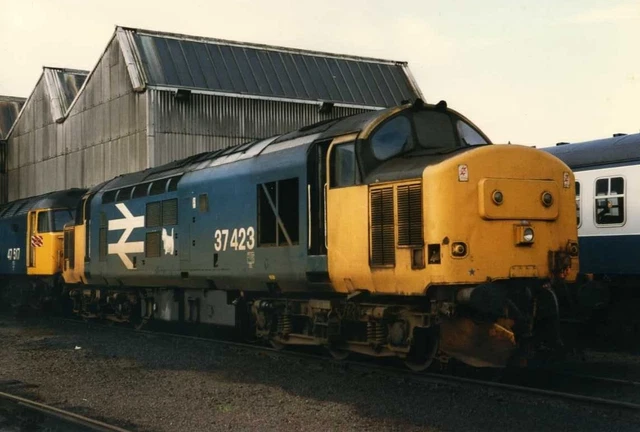 RAILWAY LOCOMOTIVE PHOTO Class 37 # 37423 At Eastfield 6-9-1987 ...