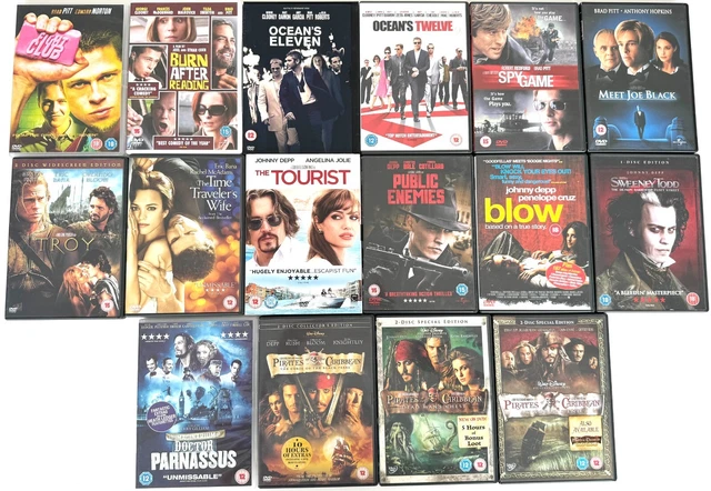 20 DVD BUNDLE Johnny Depp Brad Pitt Set Fight Club Blow Troy Film Movie ...