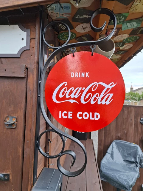 COCA COLA BAR Sign + Heavy Wrought Iron Bracket £40.00 - PicClick UK