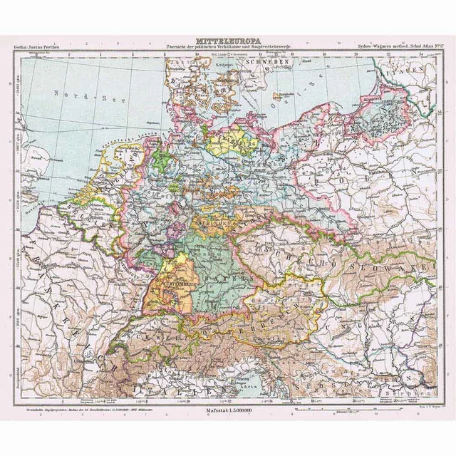 MITTELEUROPA (POLITISCH) CENTRAL EUROPE Political Map - Vintage Map ...