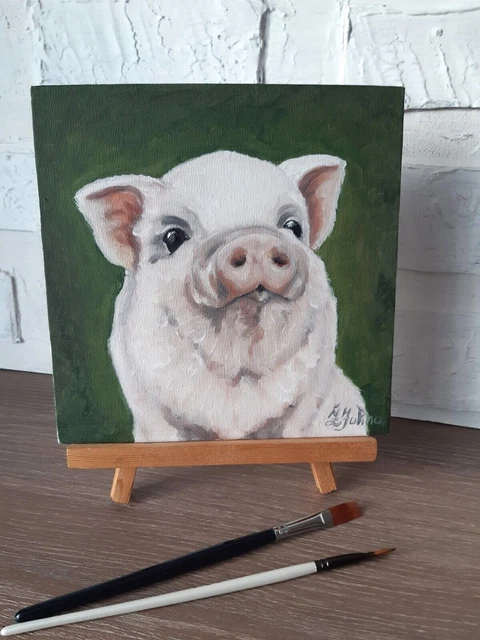 PEINTURE DE PORC Pet Original Art Farmhouse Peinture à l’huile 8 par 8 ...