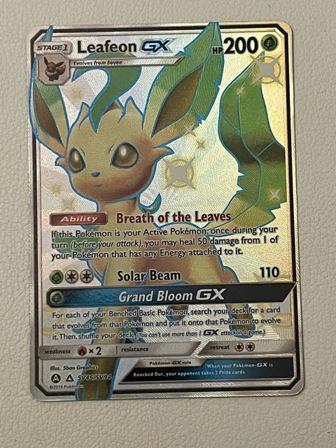LEAFEON GX SV46/SV94 Pokémon TCG Hidden Fates Shiny Vault Full Art Holo ...