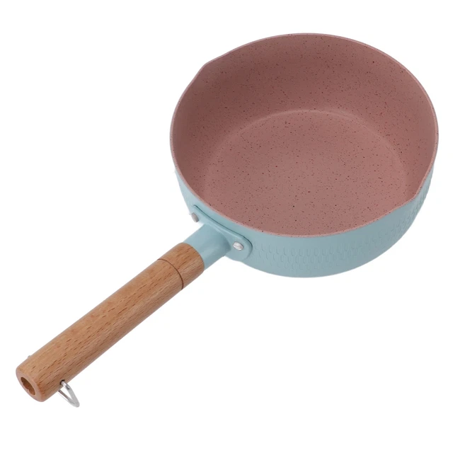 (SKY BLUE WITHOUT Lid)Milk Pan Even Heat Conduction Anti Scald Wooden ...