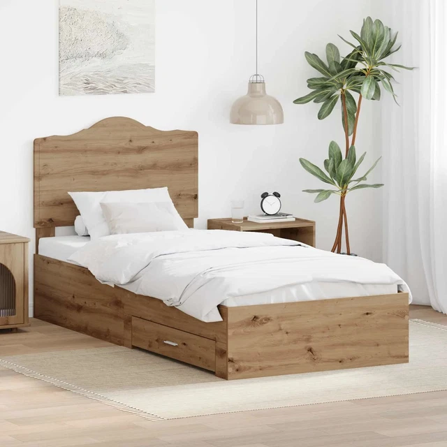 BED FRAME WITH Drawer Artisan Oak 100 x 200 cm Engineered Wood vidaXL £ ...
