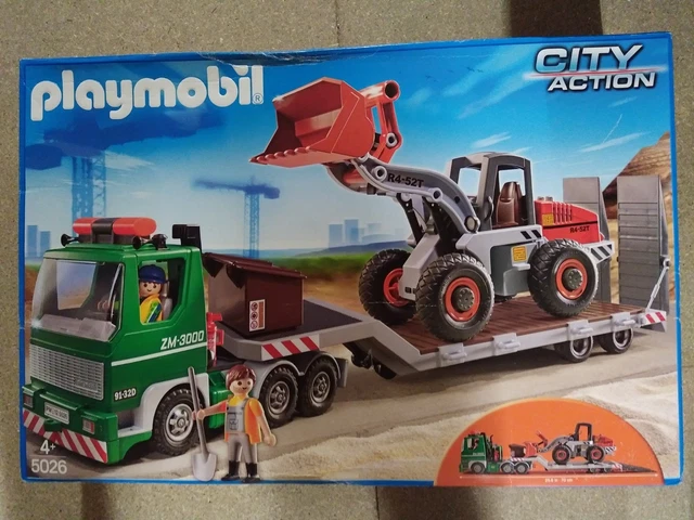 5026 PLAYMOBIL ACTION city : camion porte char/ plateau / bull chargeur ...