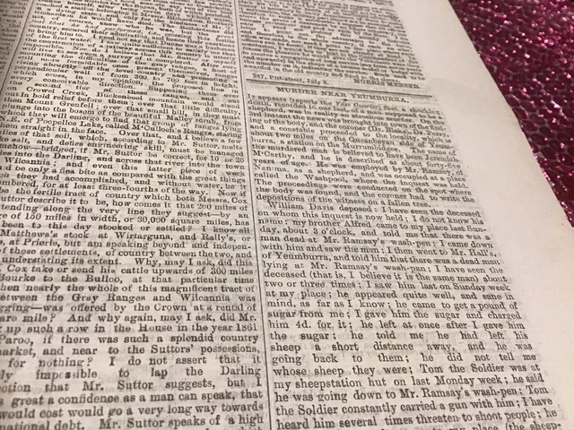 OLD NEWSPAPER 1876 Yeumburra Yass Murder Kharoties India Fighting $40. ...