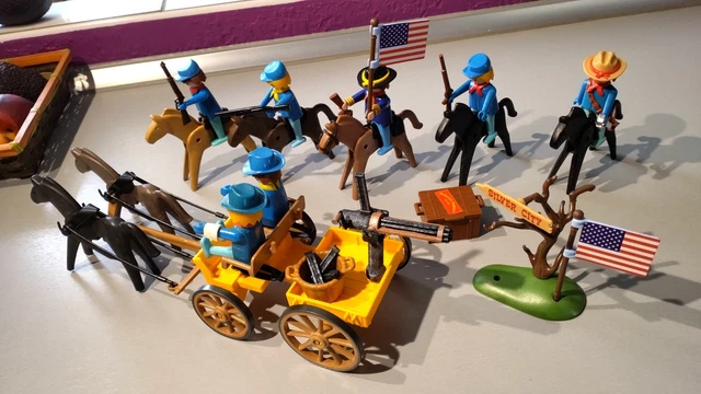 Y8 PLAYMOBIL WESTERN Chariot Mitrailleuse Gatling Cavalerie Soldat ...