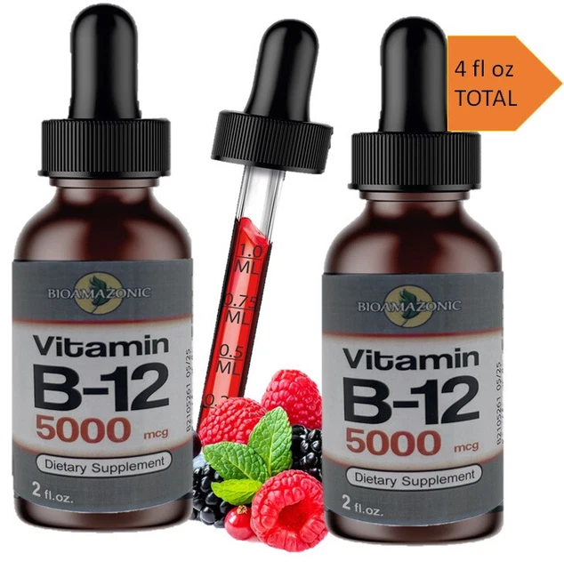 VITAMIN B12, 5000 mcg, 3-in-1 Organic Liquid Vitamin B12, 118 Day ...