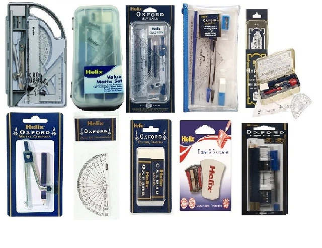 HELIX OXFORD MATH Set Geometry Box School Exam Pack Value Stationery ...