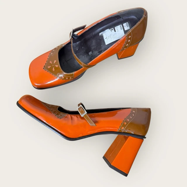 VINTAGE DOLCIS 60S70S Style Patent Leather Mary Jane Heels - Orange ...
