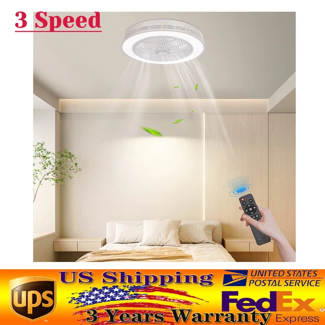 ENCLOSED LED CEILING Fan Light Round Flush Mount Low Profile Fan Lamp w ...