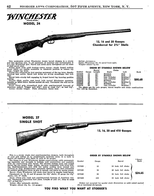 WINCHESTER MODEL 24 Mod 37 Shotgun 1952 Advertisement Gun Print Ad $9. ...
