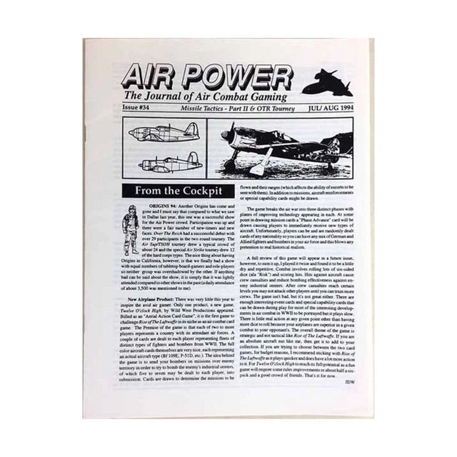 AIR POWER AIR Power Mag #34 "Missile Tactics II, Origins '94 Recap" Mag ...