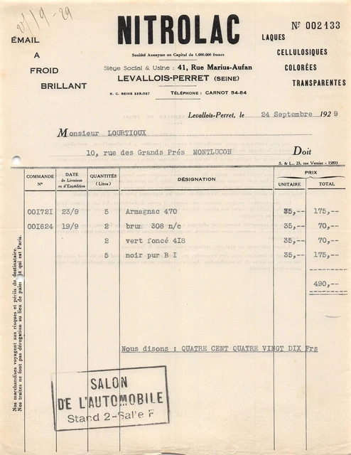 38-0156 1929 Laques Nitrolac A Levallois Perret - M. Lourtioux A EUR 10 ...
