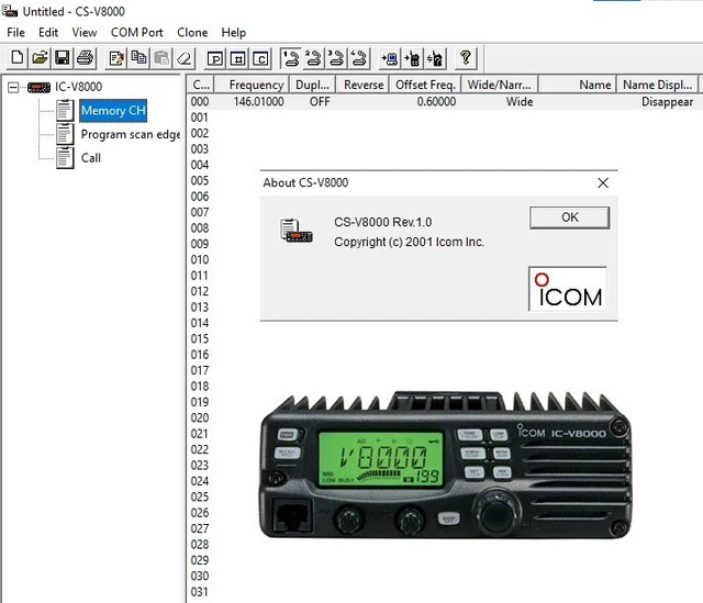 ICOM CS-V8000 REV. 1.0 PROGRAMMING & CLONE SOFTWARE for IC-V8000 ...