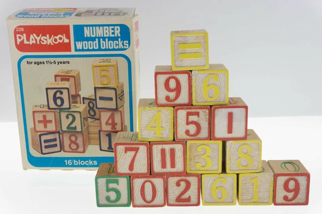 VINTAGE 1978 PLAYSKOOL Number Wood Blocks In Original Box 16 Pieces ...