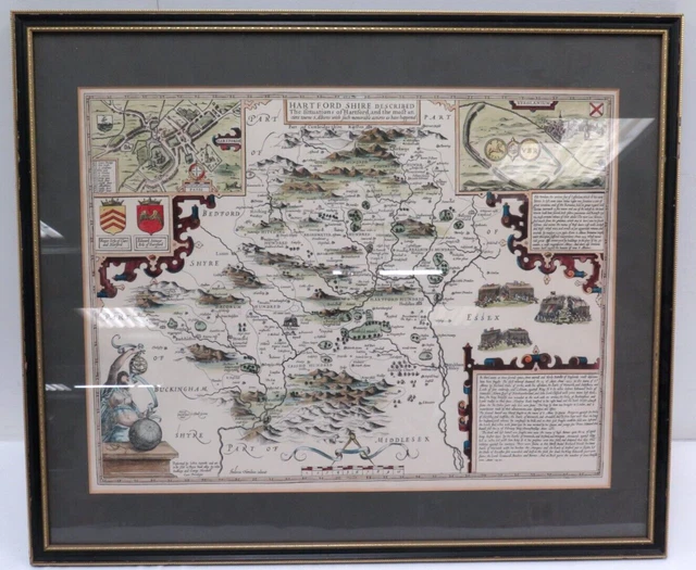 VINTAGE LITHOGRAPH BY John Speed Map Of Hartford Shire 1600s ...