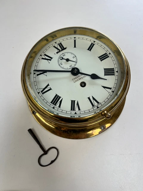 VINTAGE CHADBURN LIVERPOOL Brass Cased Ships Bulkhead Clock - Working £ ...