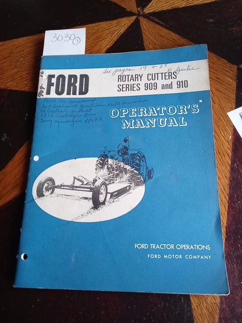 FORD ROTARY CUTTERS Series 909 and 910 Operator's Manual Book $11.99 ...