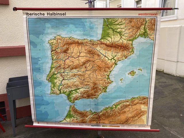 WANDLANDKARTE IBERISCHE HALBINSEL Spanien Portugal Schulkarte Landkarte ...