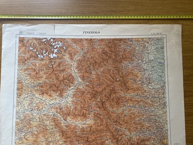 CARTINA GEOGRAFICA ISTITUTO Geografico Militare Pinerolo Stampa 1942 B ...
