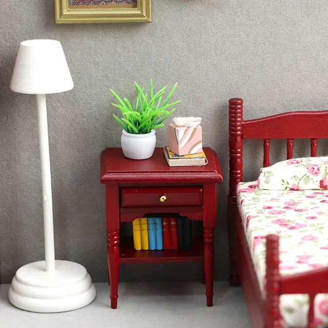 MINIATURE WOOD BEDSIDE Table Mini Night Table Model Doll House ...