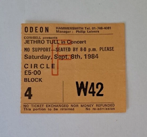 JETHRO TULL (1984) Concert Ticket at the Hammersmith Odeon. $6.31 ...