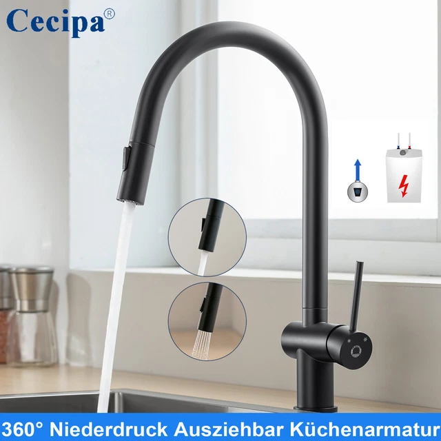 NIEDERDRUCK WASSERHAHN KÜCHENARMATUR ausziehbar Spültisch Armatur Brause Boiler EUR 49,39 ...