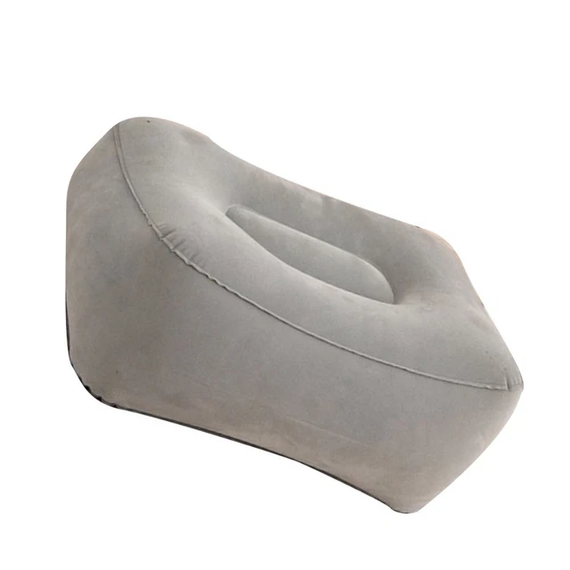 GRAY TRAVEL INFLATABLE Foot Stool Pillow PVC Flocking Fabric Leg Rest ...