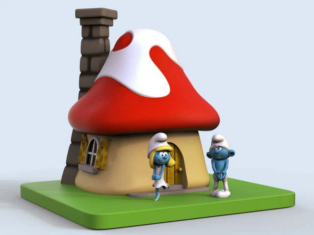 UNPAINTED SMURFS SMURFETTE Mushroom House 3D Printed Model Kit 9" Tall ...
