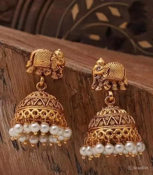 TRADITIONAL SOUTH INDIAN Temple Brass, Gold Plated And Crystal Jhumki ...