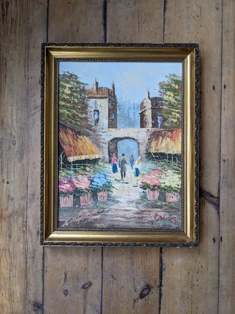 LOUIS BASSET PAINTING French Flower Market Scene Oil on Canvas £150.00 ...