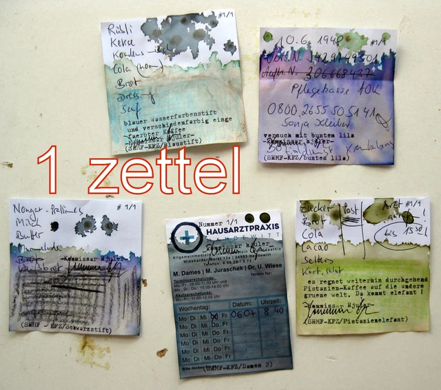 EIN (!) KAFFEE-FLECKEN-ZETTEL der abgebildeten Unikate FLUXUS KOMMISSAR ...
