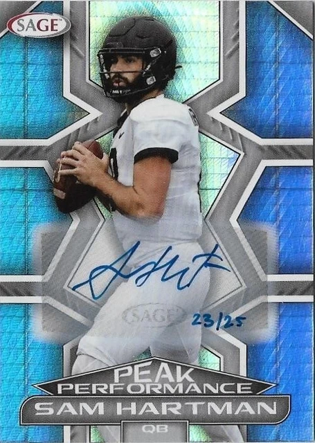 SAM HARTMAN 2024 SAGE RC AUTO 23/25 Silver Peak Performance Notre Dame ...