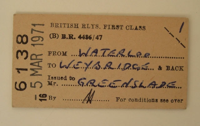 BRITISH RAIL 1ST Class Railway Ticket Waterloo To Weybridge 5/3/71 ...