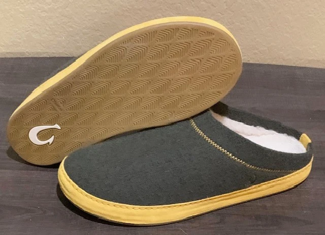 OLUKAI HAMANI HULU Mens Sheepskin Shearling Lined Felt Mule Slippers ...