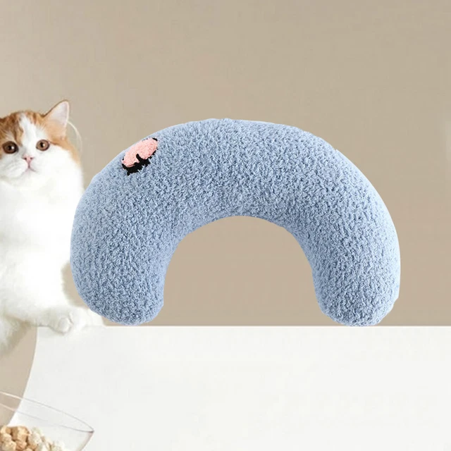CUTE CAT PILLOW Fluffy Pet Pillow U Shaped Small Animals Headrest (Blue ...
