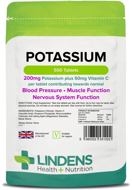 POTASSIUM 200MG, NORMAL Nervous System & Muscles Function 500 Tablets ...